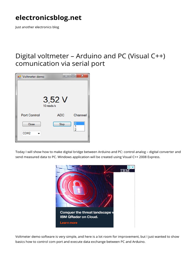 Digital Voltmeter - Arduino and PC (Visual C++) Comunication Via Serial ...