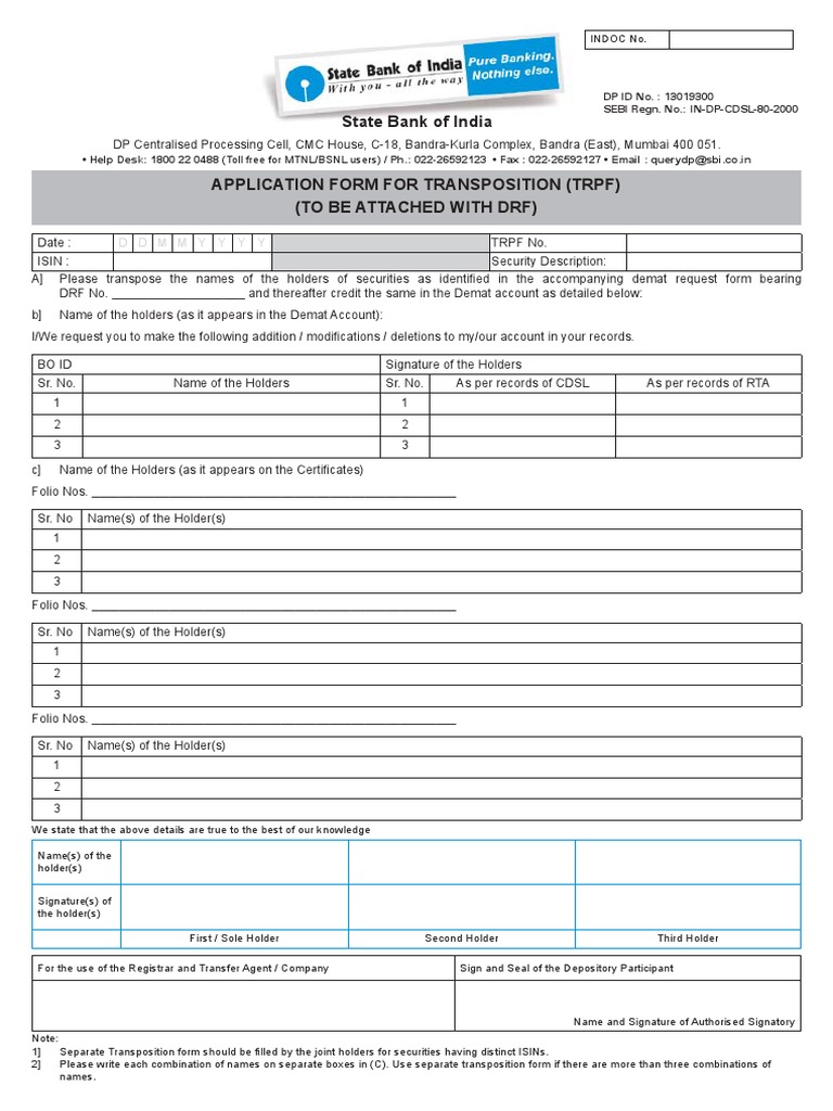 Transposition Application Form PDF | PDF | Securities (Finance ...