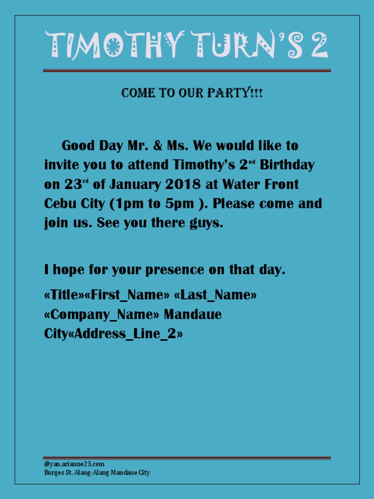 Timothy's 2nd Birthday Invitation | PDF