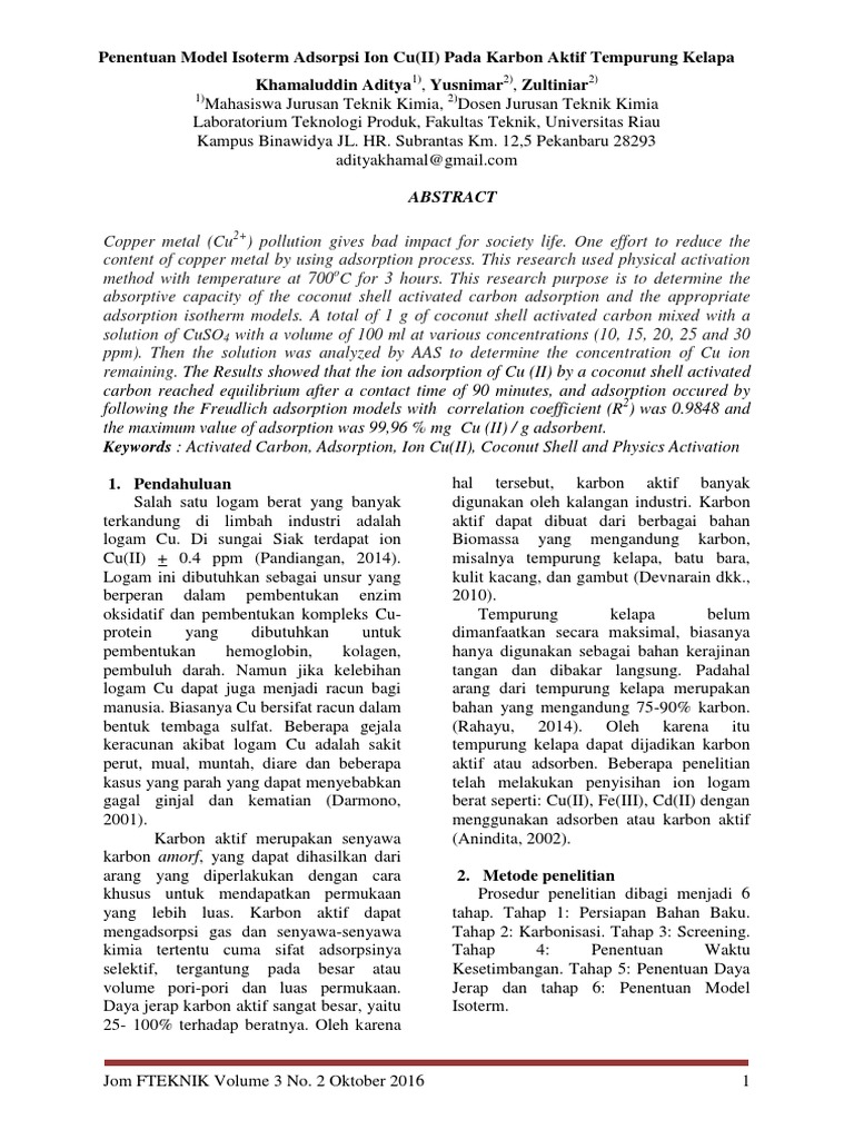 Isoterm Adsorpsi Cu(II) pada Karbon Aktif | PDF