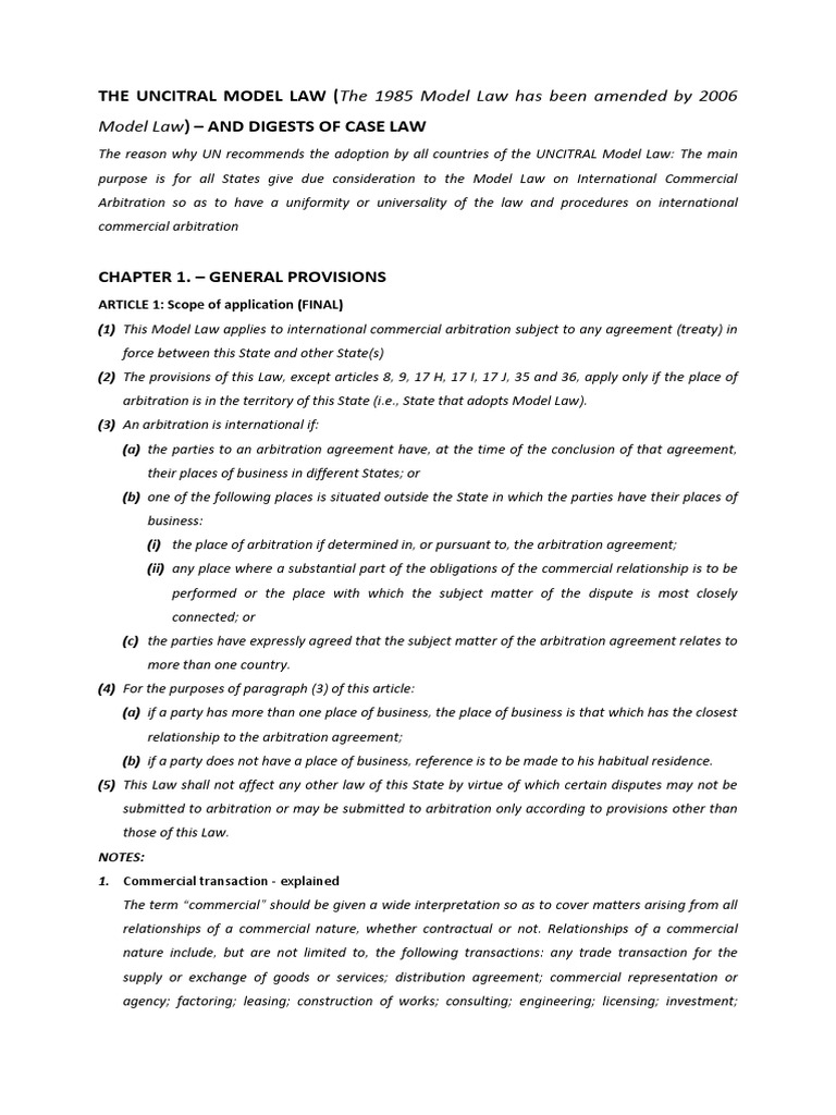 Model Law) - and Digests of Case Law: THE UNCITRAL MODEL LAW (The 1985 Model Law Has Been ...