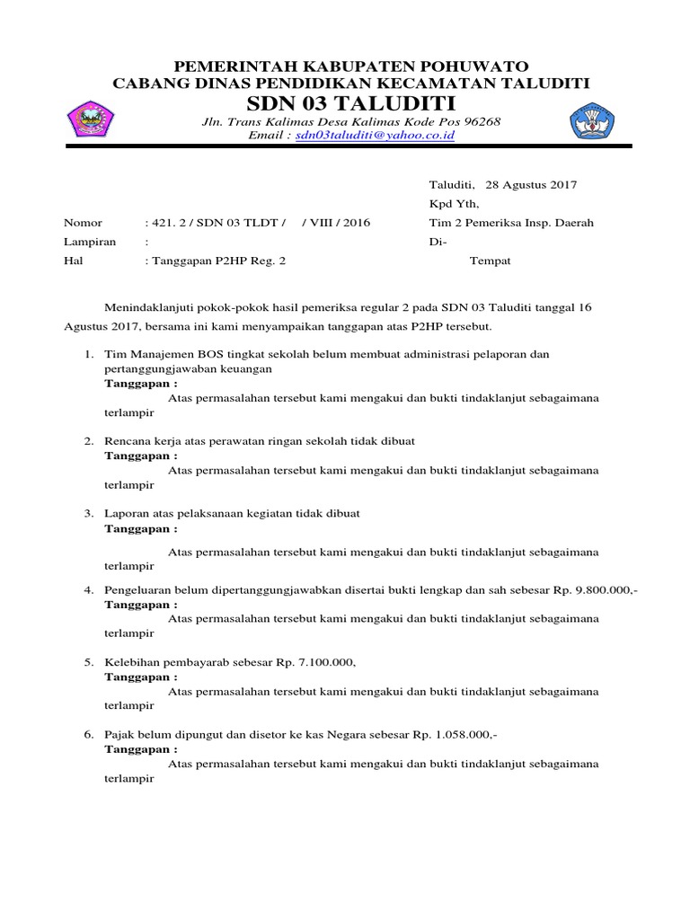 Tanggapan P2HP Inspektorat | PDF