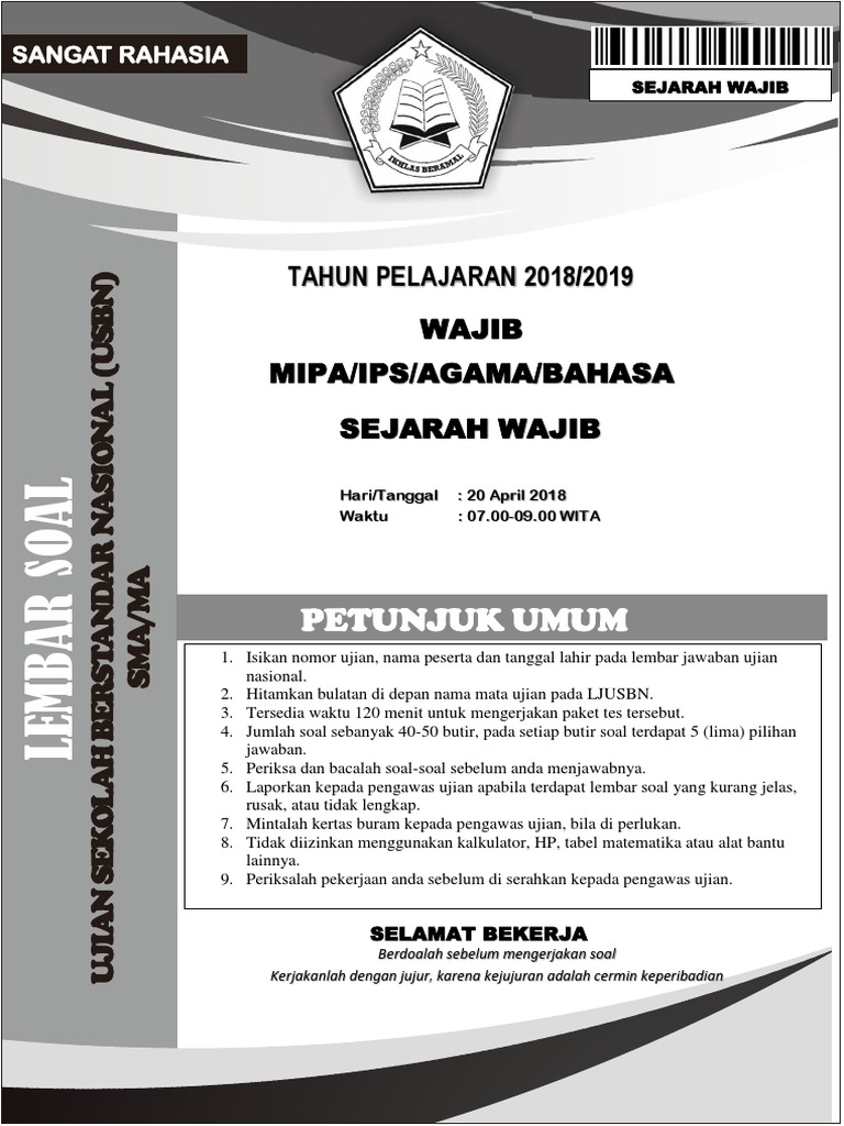 Contoh Sampul Ujian Sekolah Nasional | PDF