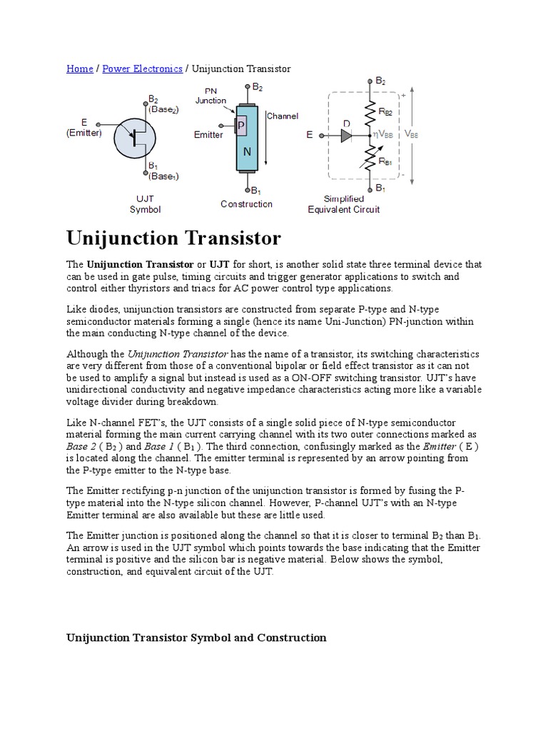 Unijunction Transistor: Home Power Electronics | PDF | Field Effect Transistor | Transistor
