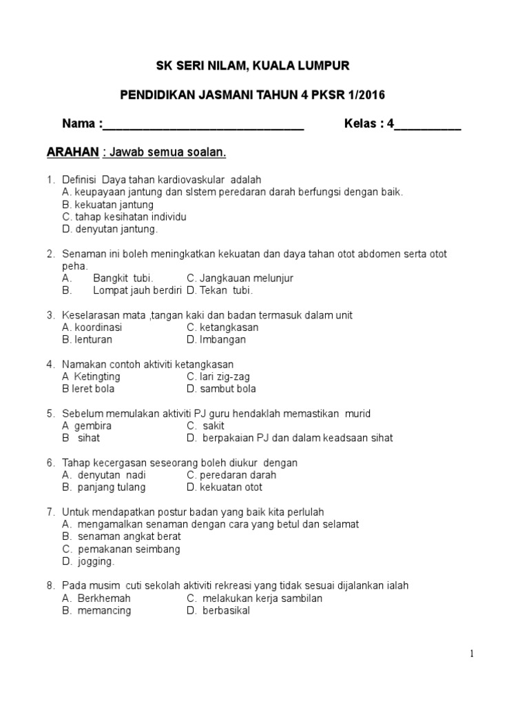 Soalan PJ Tahun 4 | PDF
