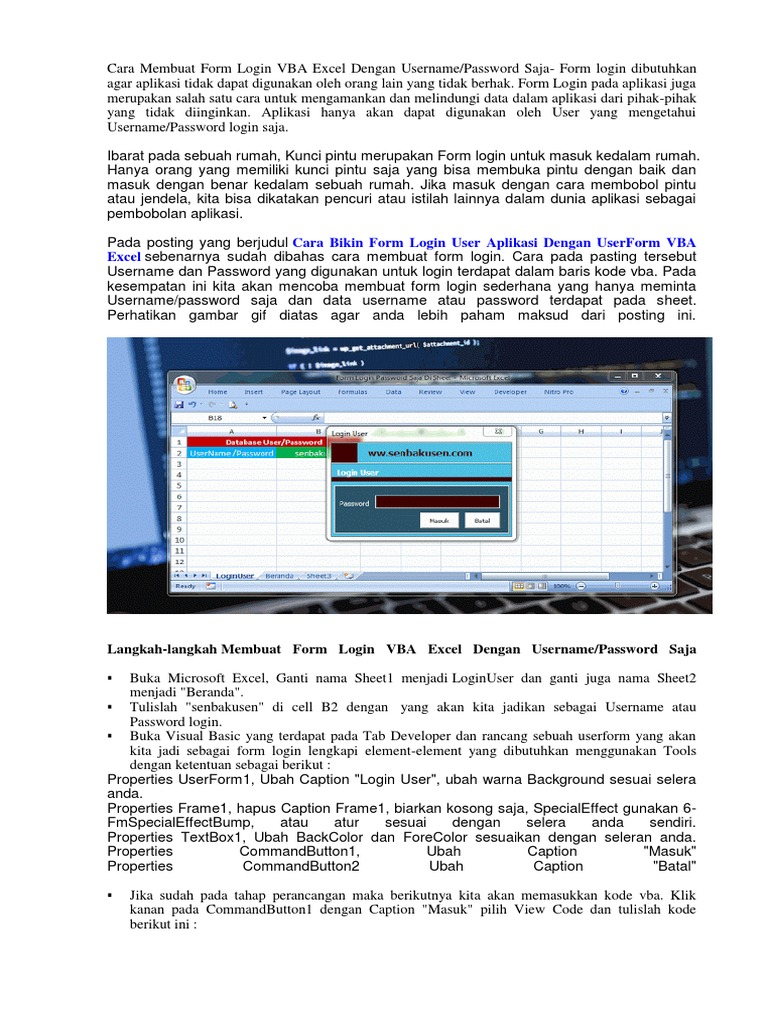 Cara Membuat Form Login Vba Excel Dengan Username Pdf