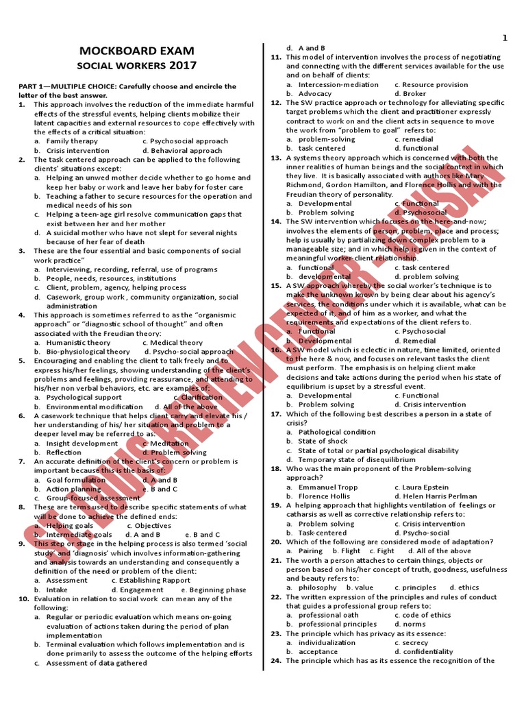 Analysis of a Mock Social Work Licensing Exam | PDF | Psychosocial ...