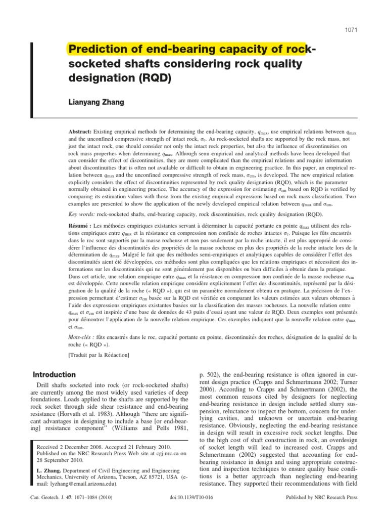 End-Bearing Relation With RQD | PDF | Strength Of Materials | Structural Load