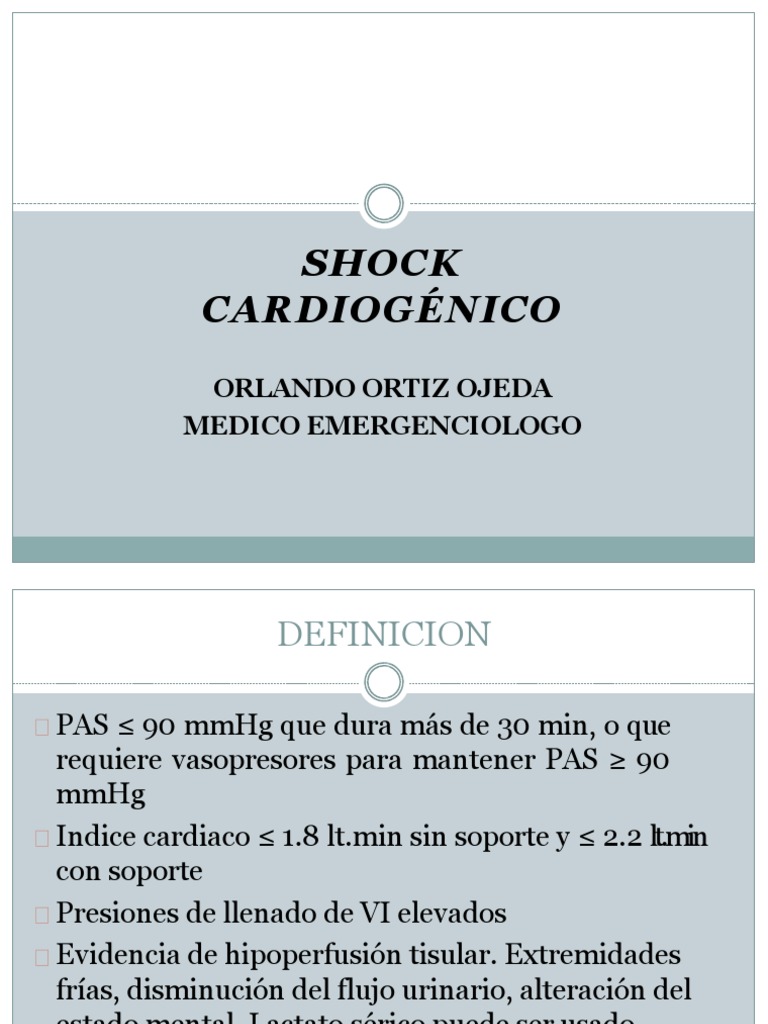 Shock Cardiogenico | PDF | Insuficiencia cardíaca | Choque (circulatorio)