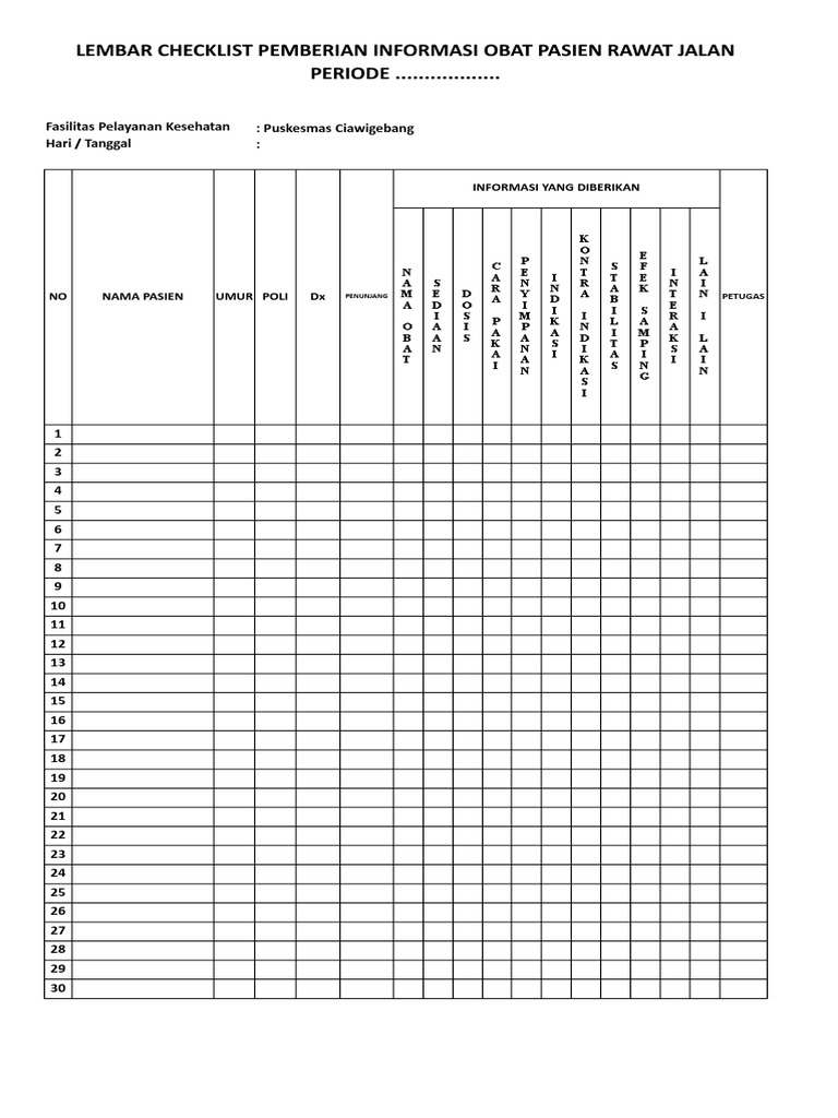 Lembar Checklist Pemberian Informasi Obat Pasien Rawat Jalan PERIODE