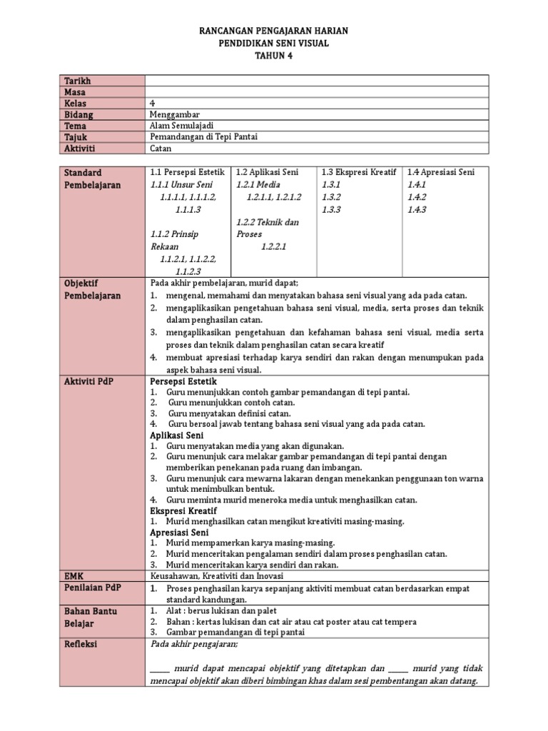 Seni Visual: Catan Pantai Tahun 4 | PDF | Seni
