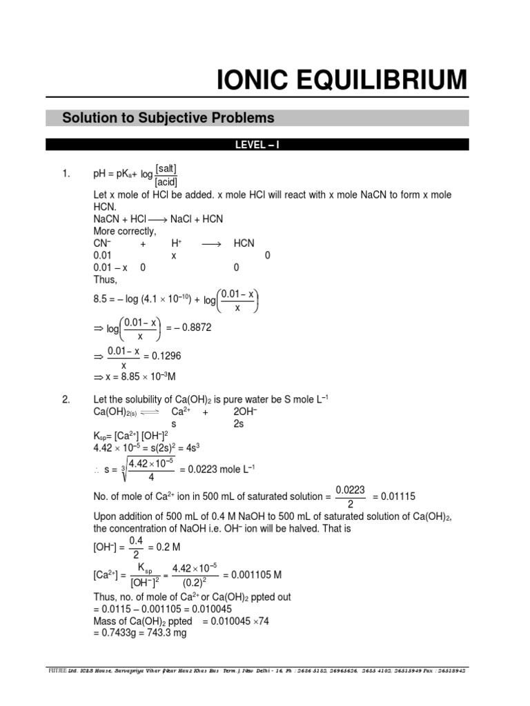 Ionic Equilibrium | PDF | Ph | Buffer Solution