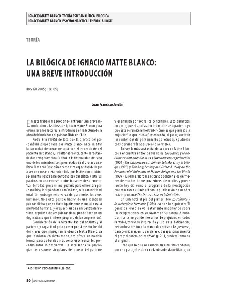 La Bilogica de Ignacio Matte Blanco Una Breve Introduccion | PDF ...