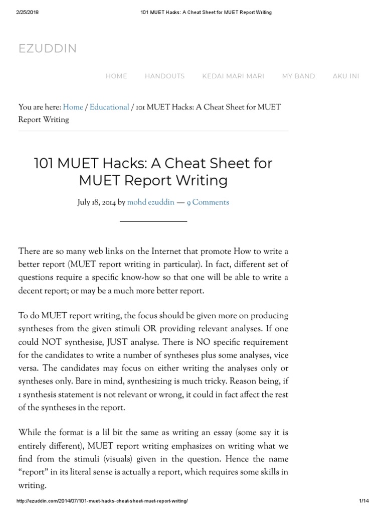 101 MUET Hacks - A Cheat Sheet For MUET Report Writing | Download Free ...