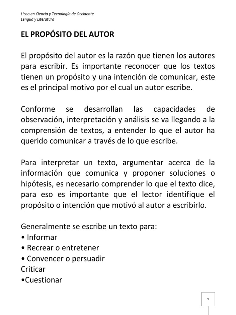 Propósito del Autor en Textos Escritos | PDF | Medicamentos con receta ...