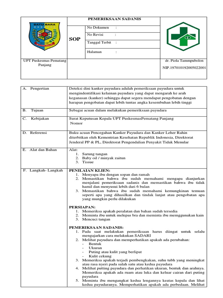 Sop Pemeriksaan Sadanis | PDF