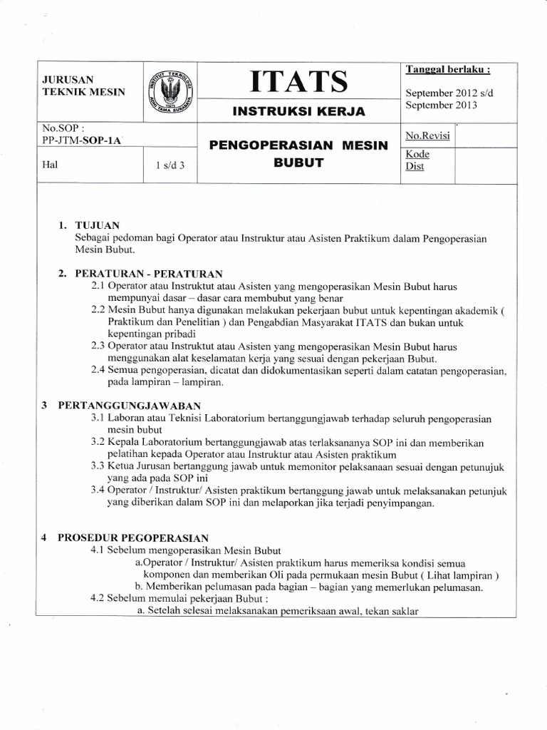 SOP Pengoperasian Mesin Bubut | PDF