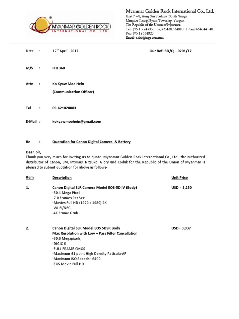 Myanmar Golden Rock International Co., LTD | PDF | Digital Single Lens ...