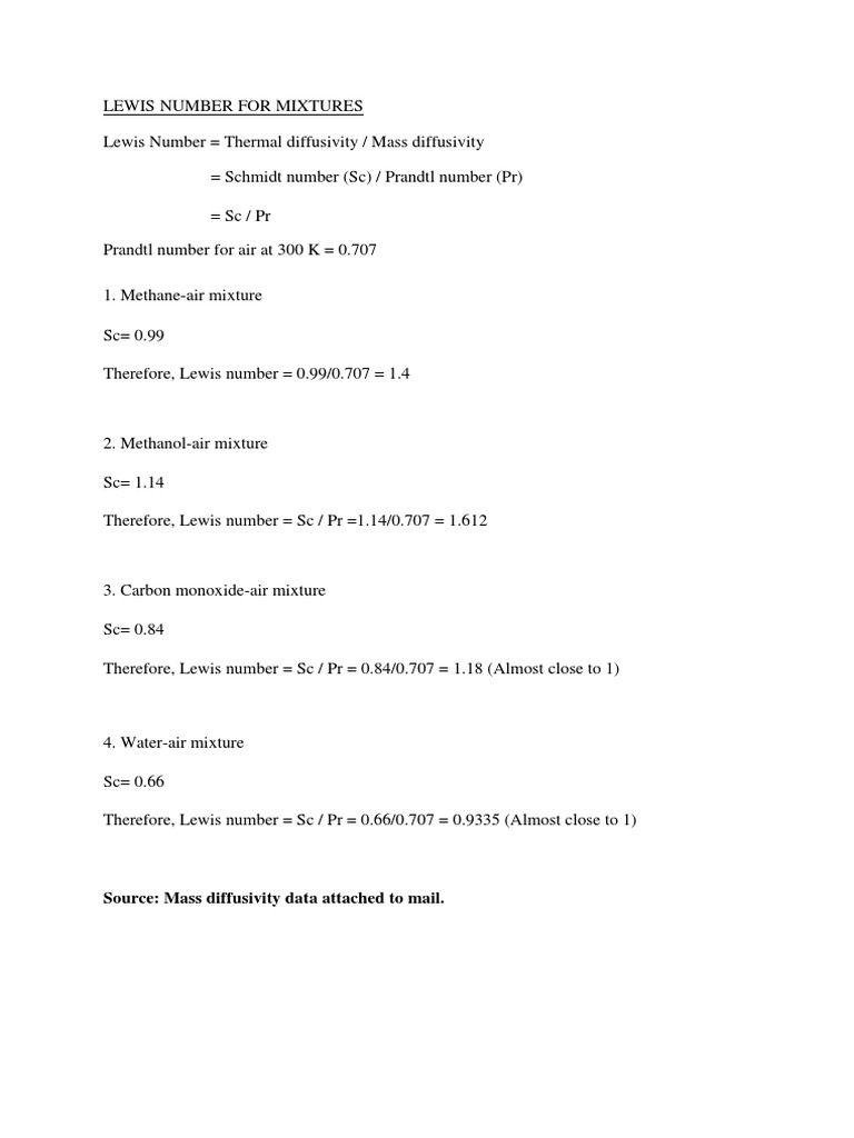 Lewis Number Calculation | PDF