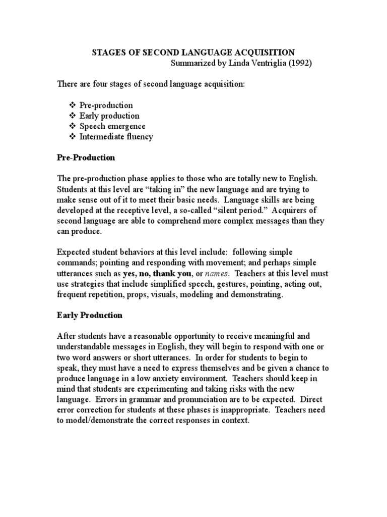 Stages of Second Language Acquisition | PDF | Language Acquisition ...