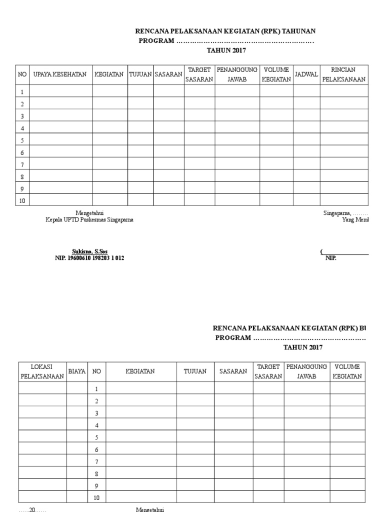 Rencana Pelaksanaan Kegiatan RPK Tahunan Bu Bidan | PDF | Bisnis