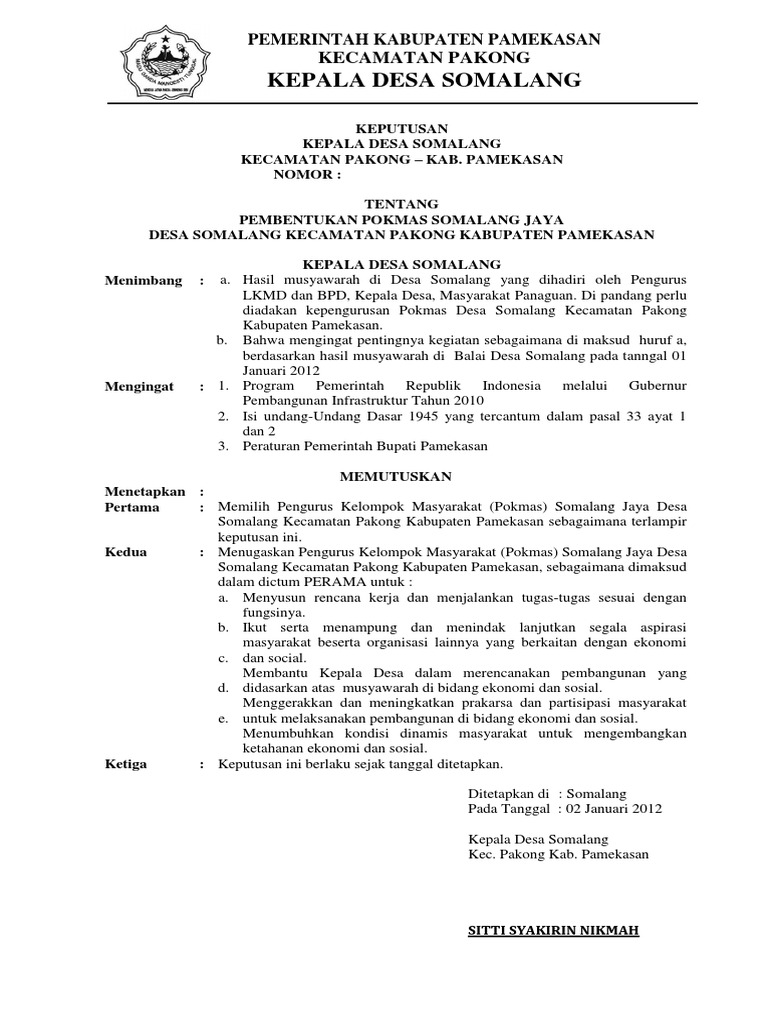 Pembentukan Pokmas Somalang Jaya | PDF