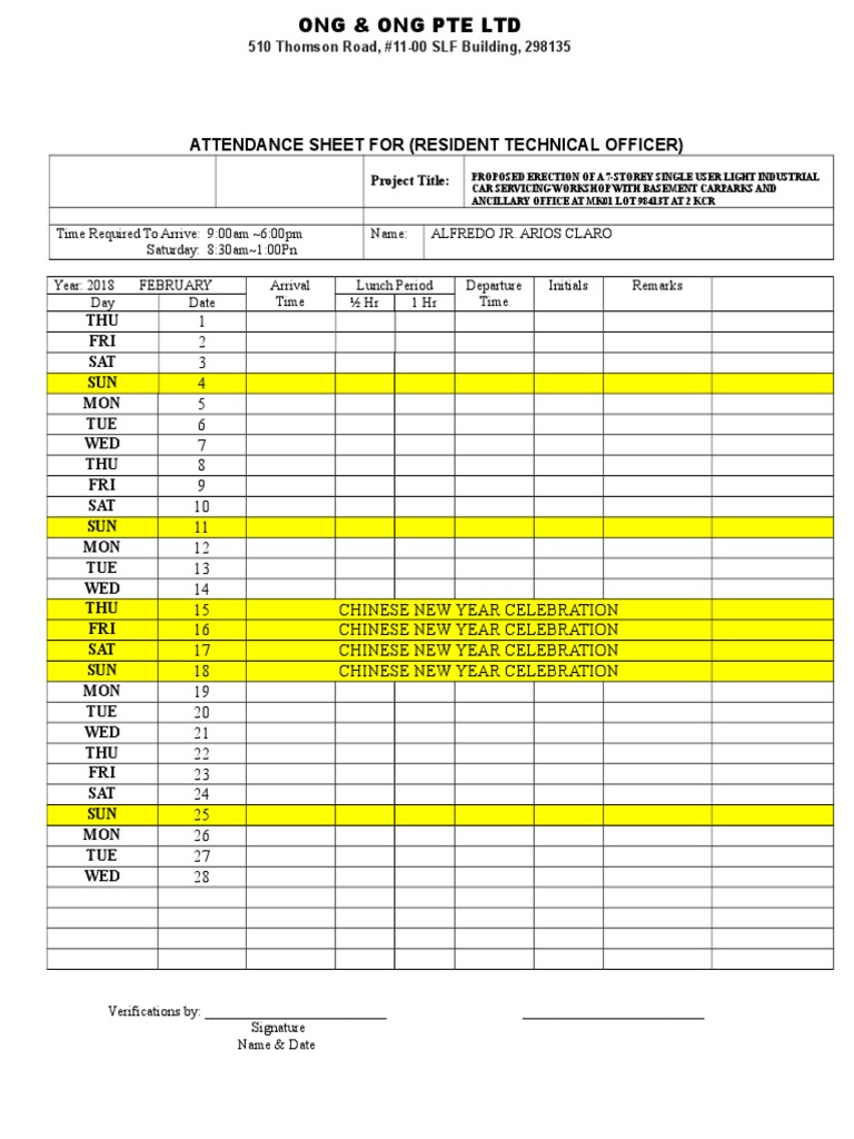 Attendance Sheet For (Resident Technical Officer) | PDF