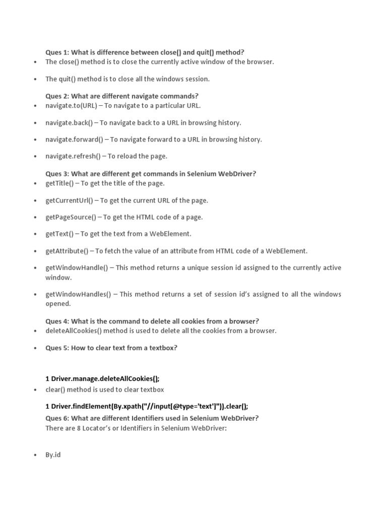 New Selenium Interview Questions | Download Free PDF | Html Element | Selenium (Software)