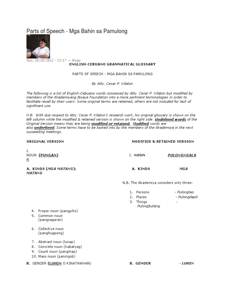 Parts Of Speech Bisaya Pdf Grammatical Tense Verb