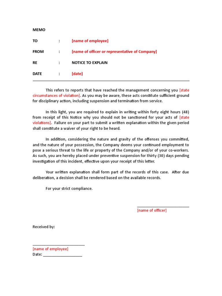 Notice To Explain Template With Preventive Suspension | PDF | Law