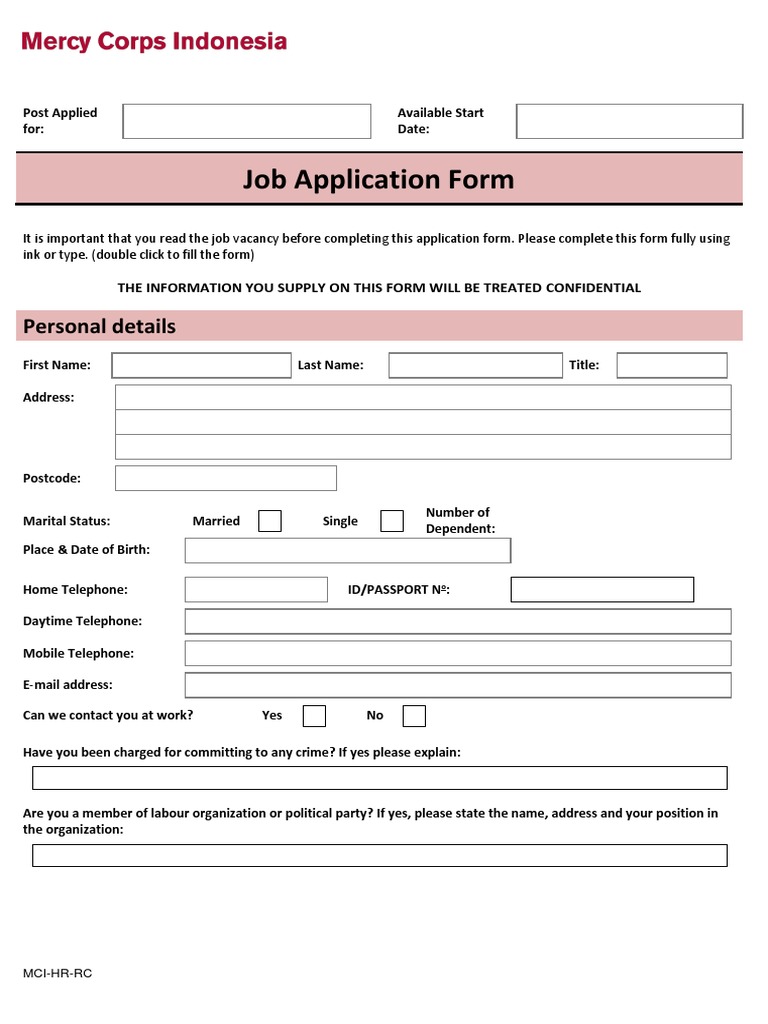 Job Application Form Template | PDF | Salary | Government