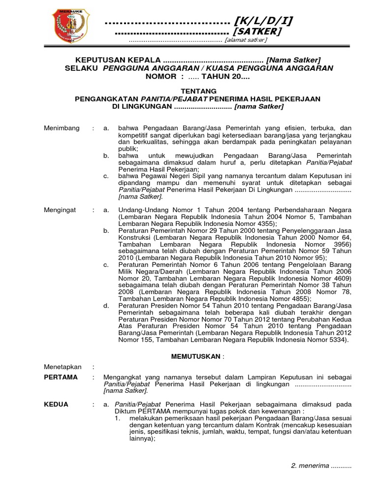 Contoh Sk Pengadaan Barang Dan Jasa 2018 - Rajin Belajar