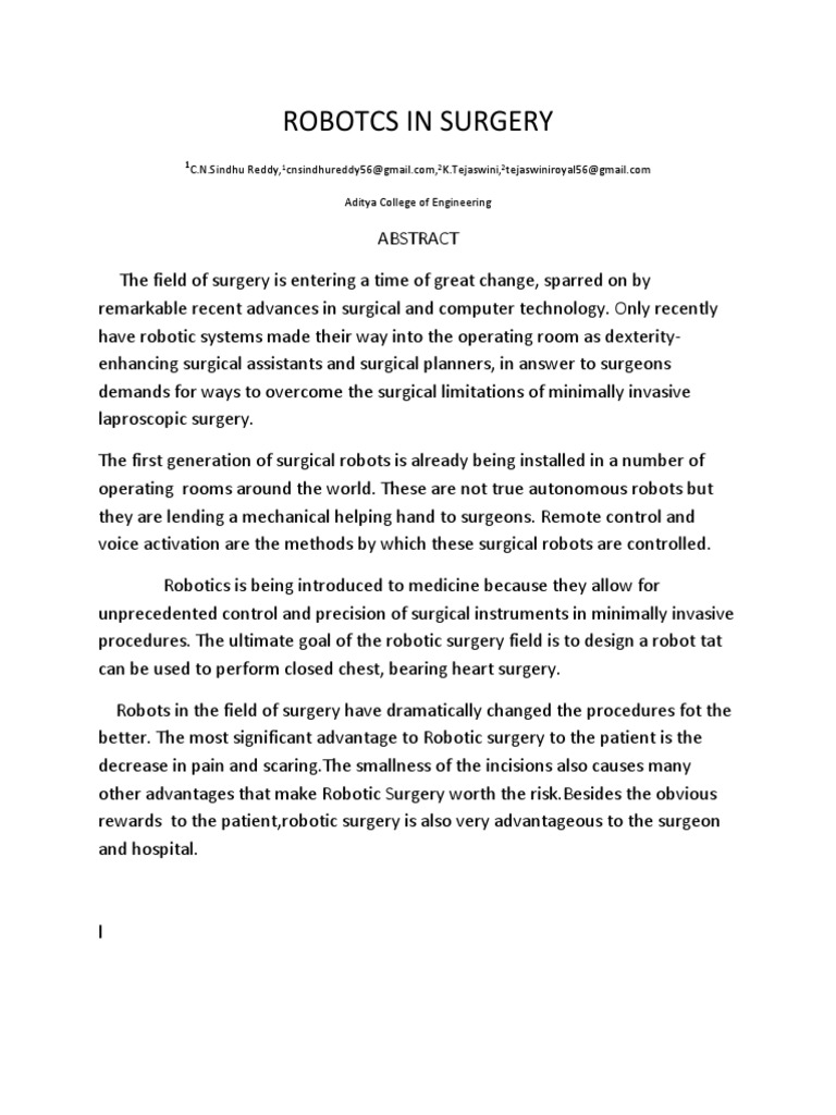 Robotics in Surgery Abstract | PDF | Technology & Engineering