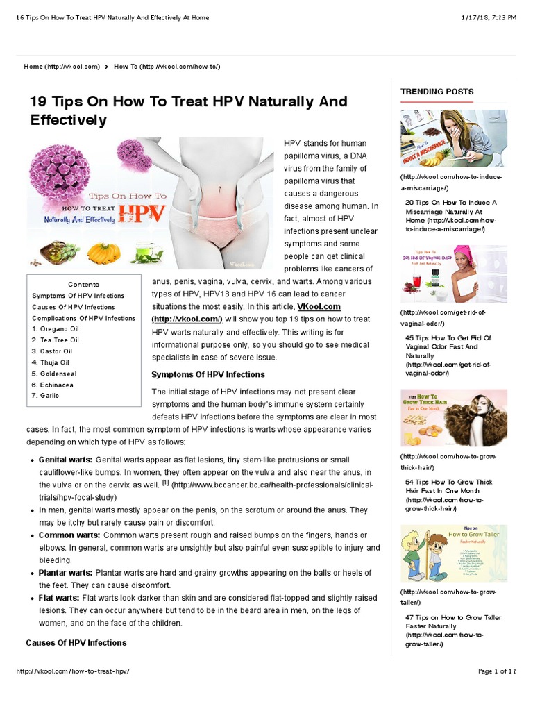 16 Tips On How To Treat HPV Naturally and Effectively at Home | PDF ...
