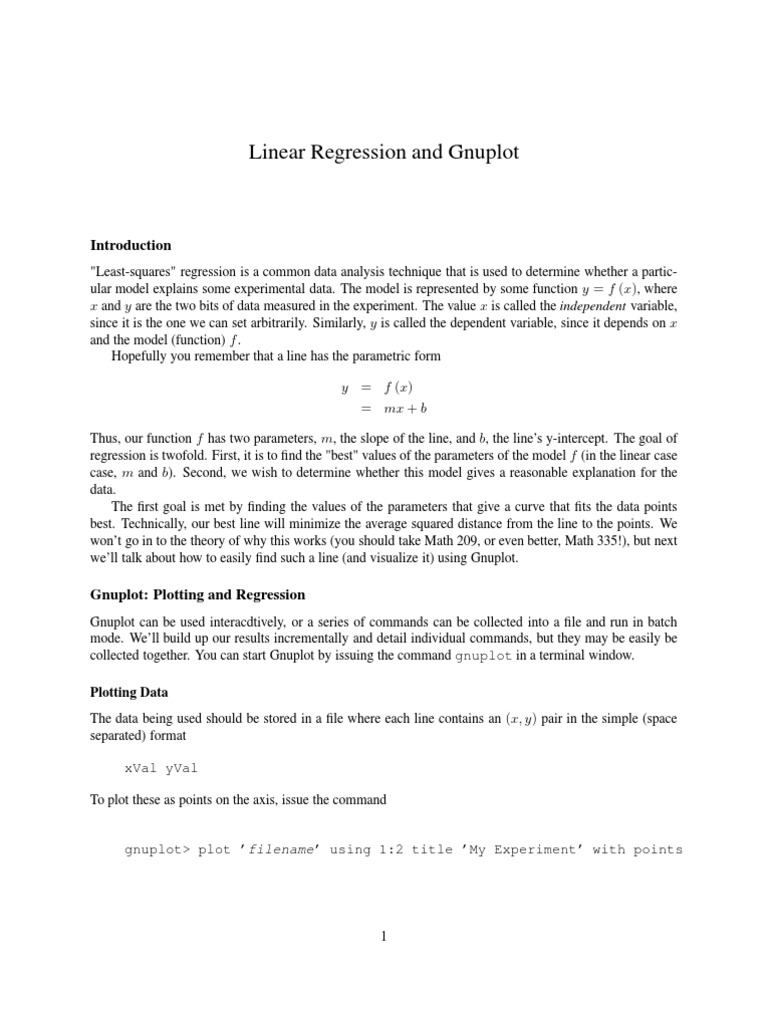 Linear Regression Gnuplot Pdf Regression Analysis Errors And Residuals