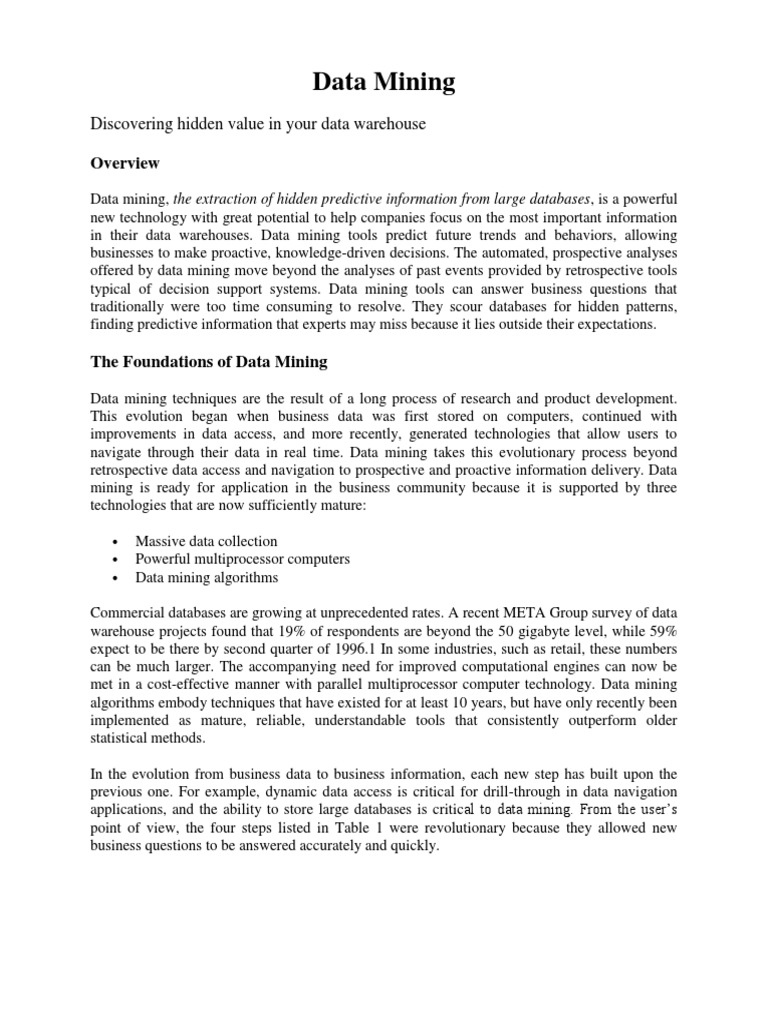 Data Mining: Discovering Hidden Value in Your Data Warehouse | Download ...