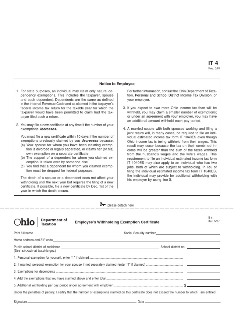 US - OHIO Form IT-4 | PDF | Income Tax In The United States ...