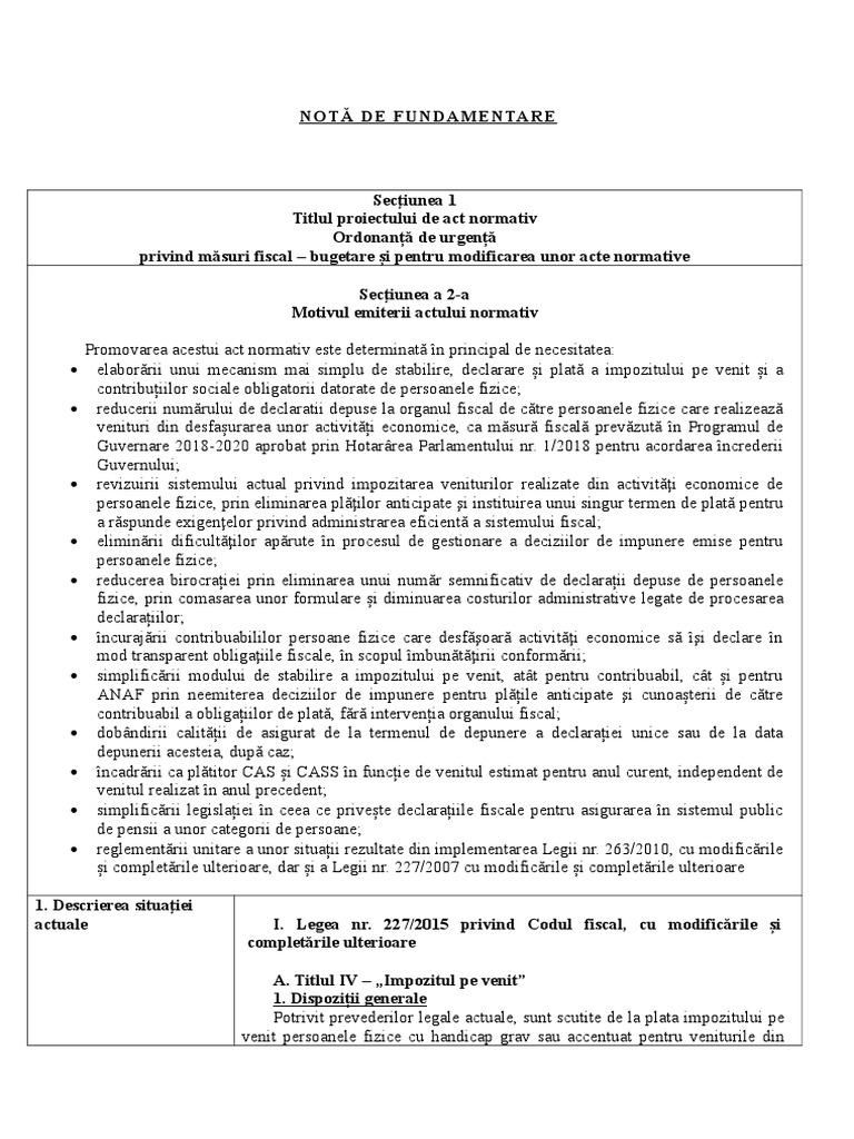 Nota de Fundamentare | PDF