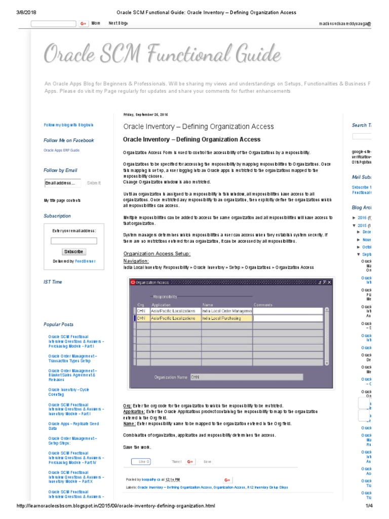 Oracle SCM Functional Guide - Oracle Inventory - Defining Organization Access | PDF | Blog ...