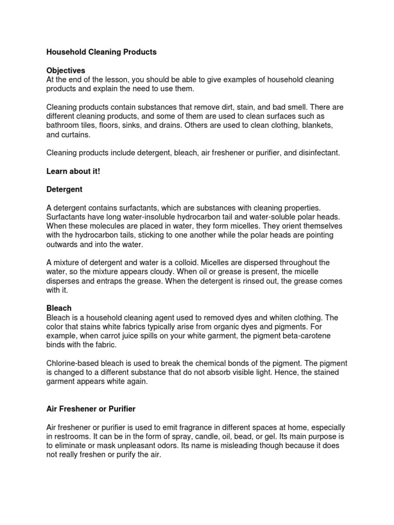 Household Cleaning Products | PDF | Disinfectant | Bleach