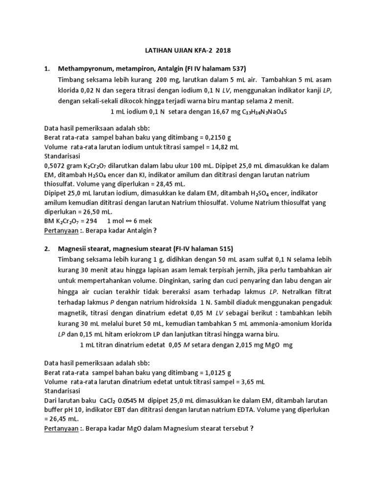 Latihan Hitungan Uts Kfa 2 Titrasi | PDF