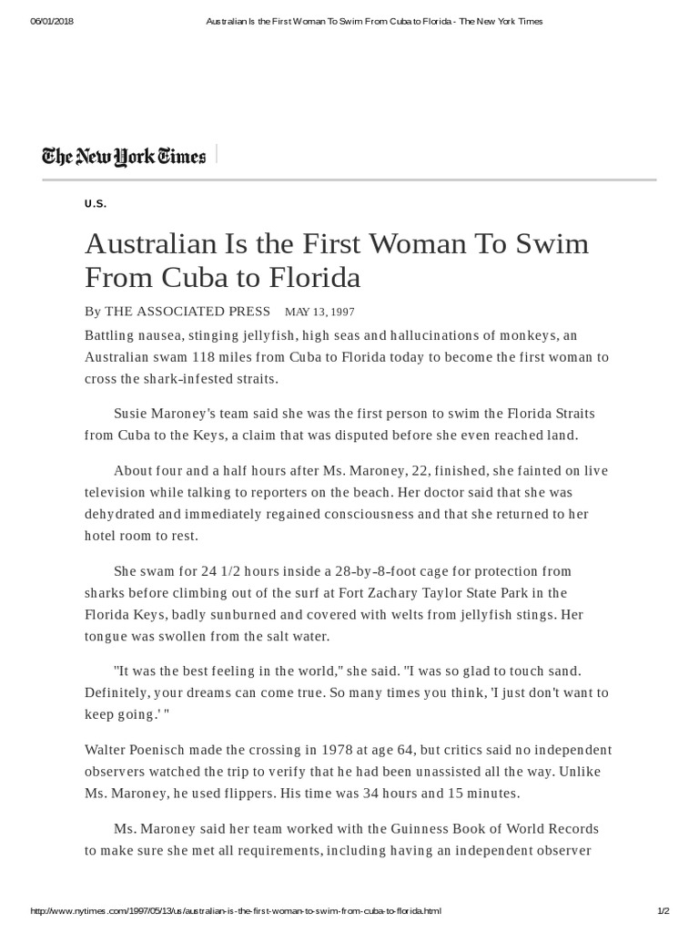 Australian Is The First Woman To Swim From Cuba To Florida - The New ...