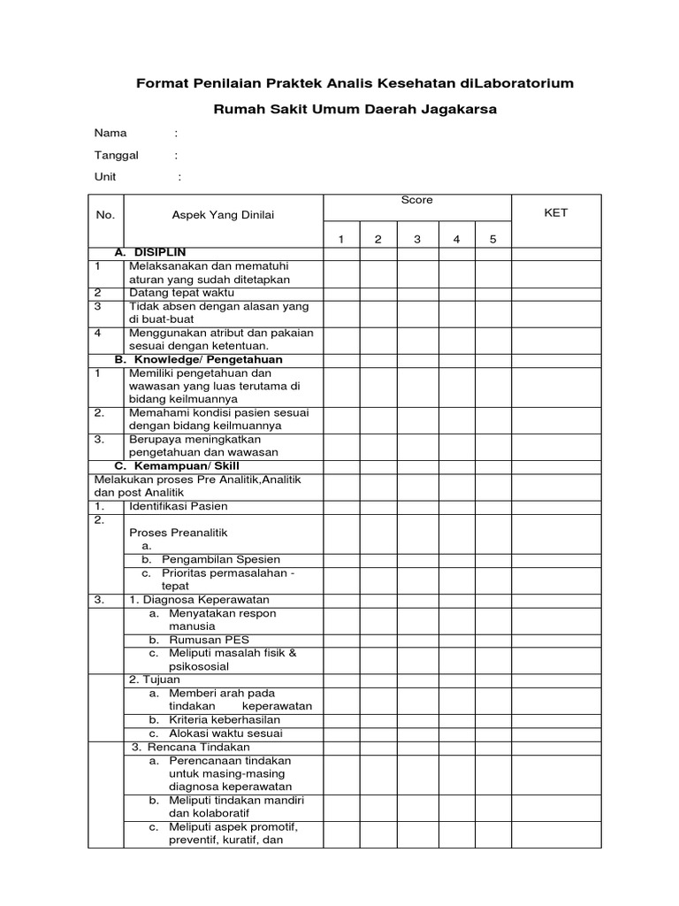 Format Penilaian Praktek Keperawatan RS | PDF