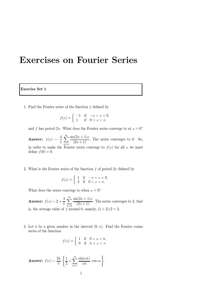Exercises Fourier Series PDF | PDF | Sine | Fourier Series
