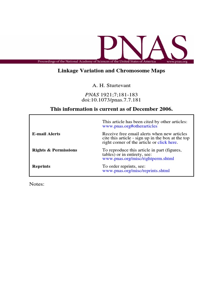 Linkage Variation and Chromosome Maps: A. H. Sturtevant 1921 7 181-183 ...