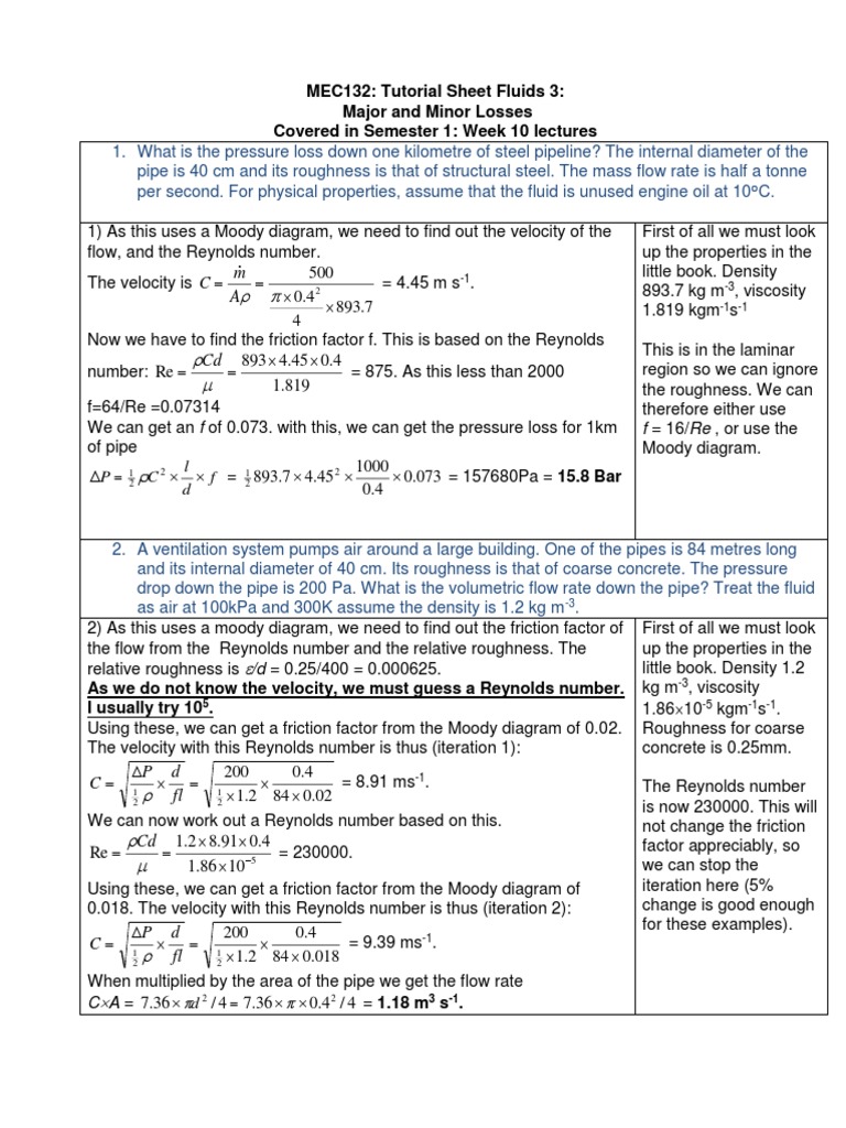 MEC132 F3 1819 Solutions | PDF | Reynolds Number | Gas Technologies