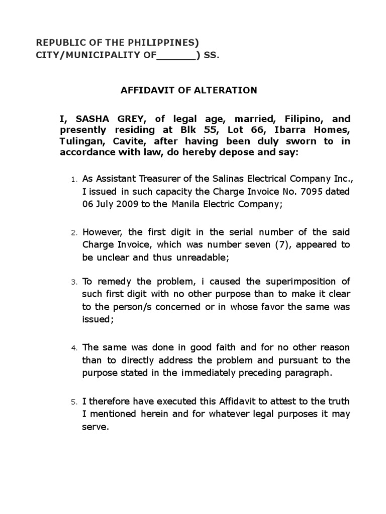 Affidavit of Alteration | PDF