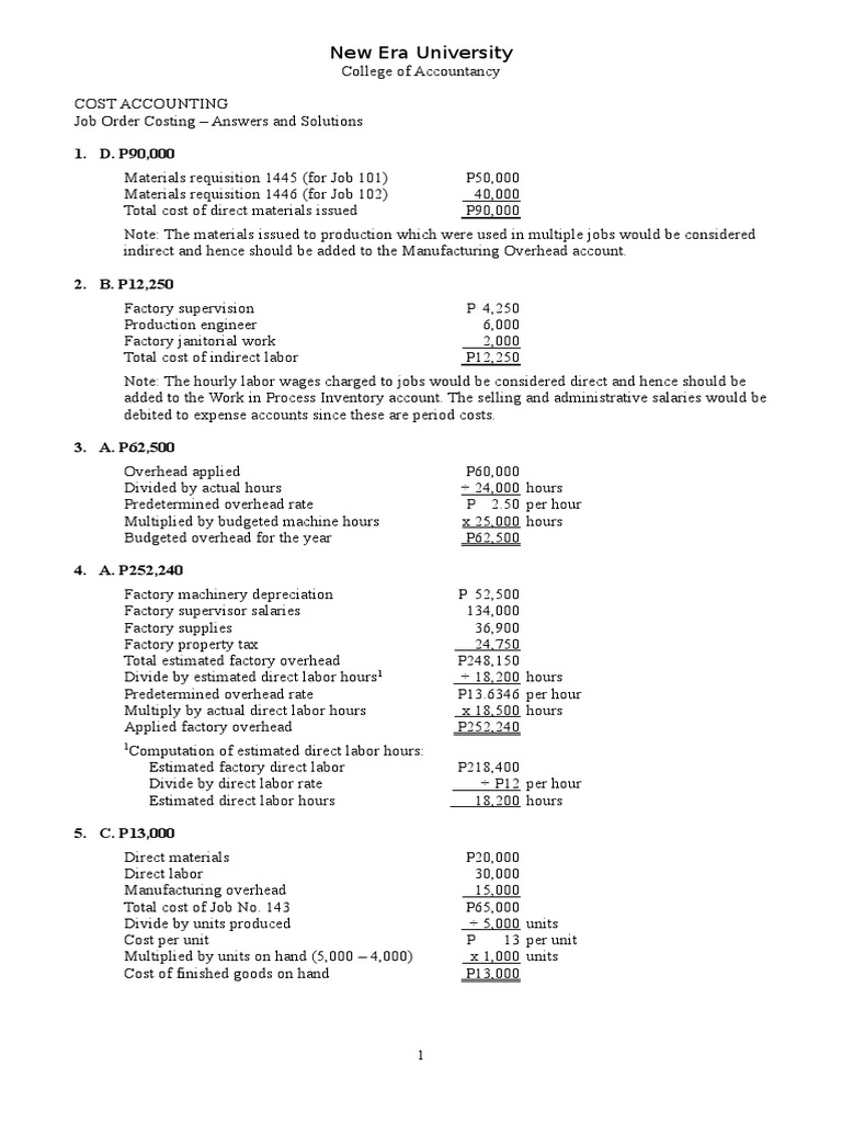 Job Order Costing Solution | PDF | Cost Of Goods Sold | Inventory