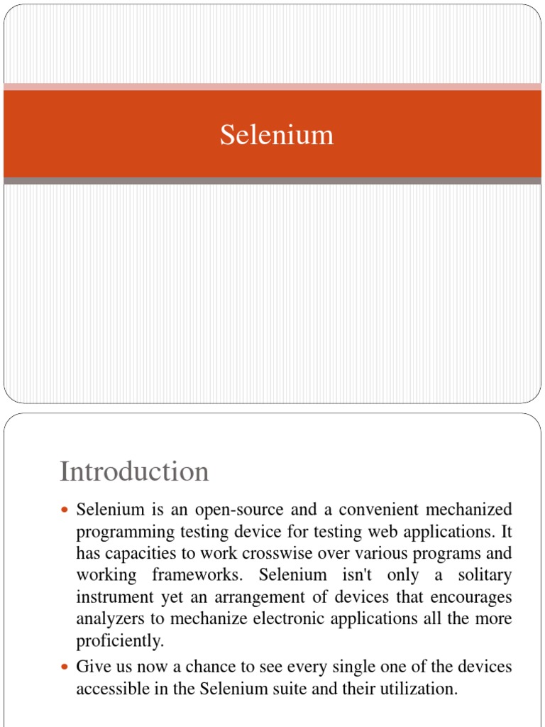 Selenium | PDF | Selenium (Software) | Information Technology Management Selenium | PDF | Selenium (Software) | Information Technology Management