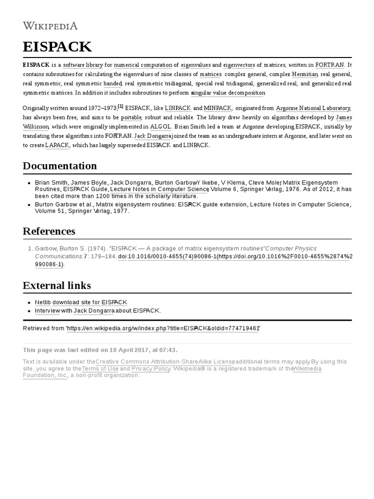 Eispack: Documentation | PDF